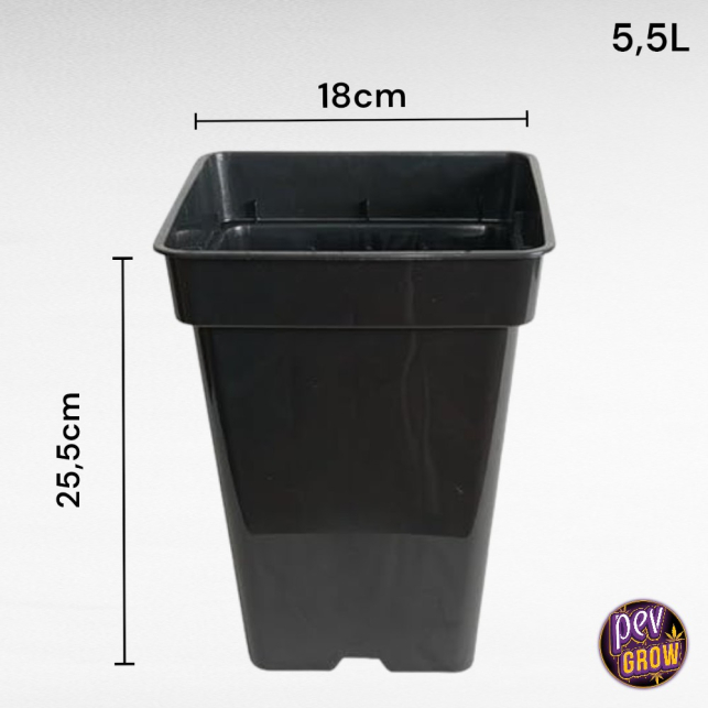 Buy Black Square Plastic Pot 18x18x25.5cm [5.5 liters] Pevgrow