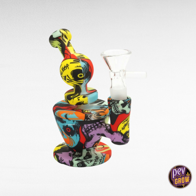 Mini Silicone Water Pipe Bubbler with Transfer Print and Glass Bowl